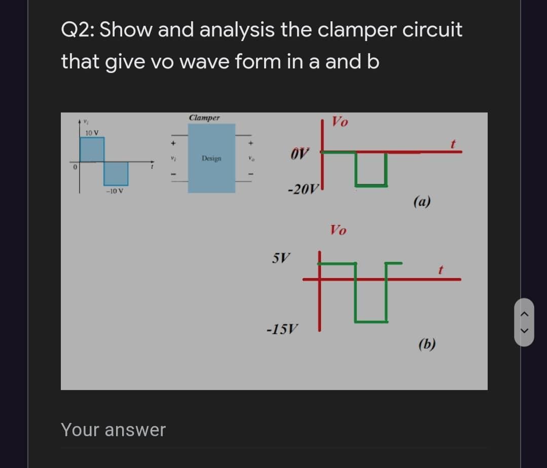 Solved Q2: Show and analysis the clamper circuit that give | Chegg.com