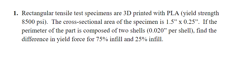 Solved 1. Rectangular tensile test specimens are 3D printed | Chegg.com