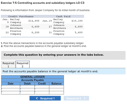 Solved . Exercise 7-5 Controlling accounts and subsidiary | Chegg.com