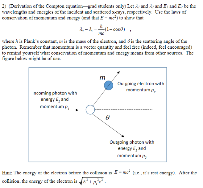 Solved 2) (Derivation of the Compton equation-grad students | Chegg.com