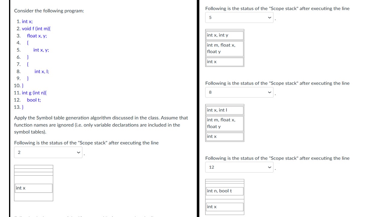 Solved Following is the status of the "Scope stack" after | Chegg.com