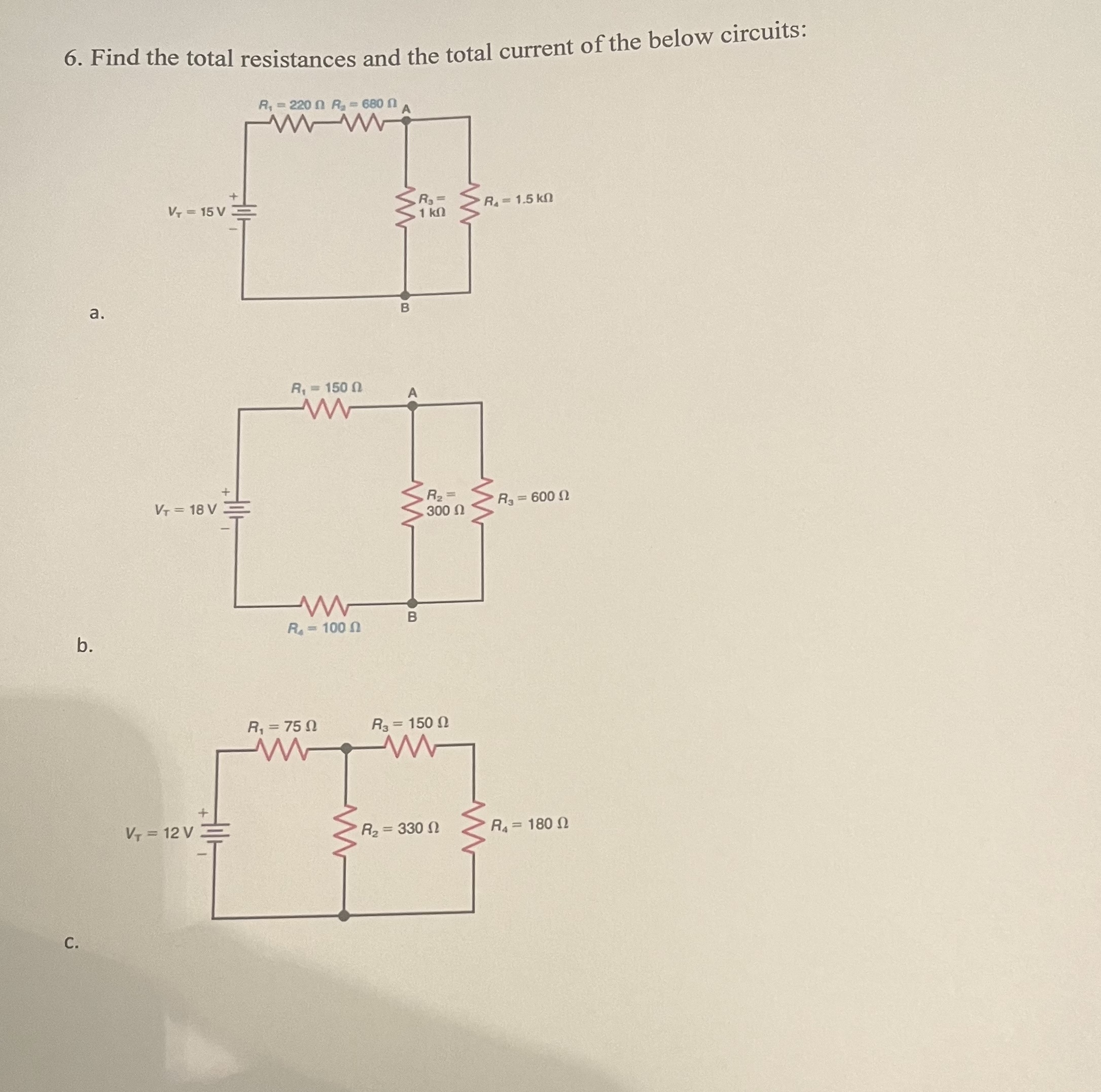 Solved Find the total resistances and the total current of | Chegg.com