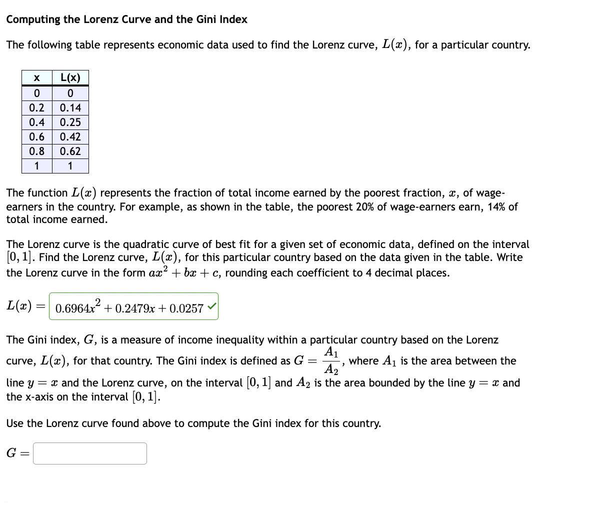Solved Computing the Lorenz Curve and the Gini IndexThe | Chegg.com