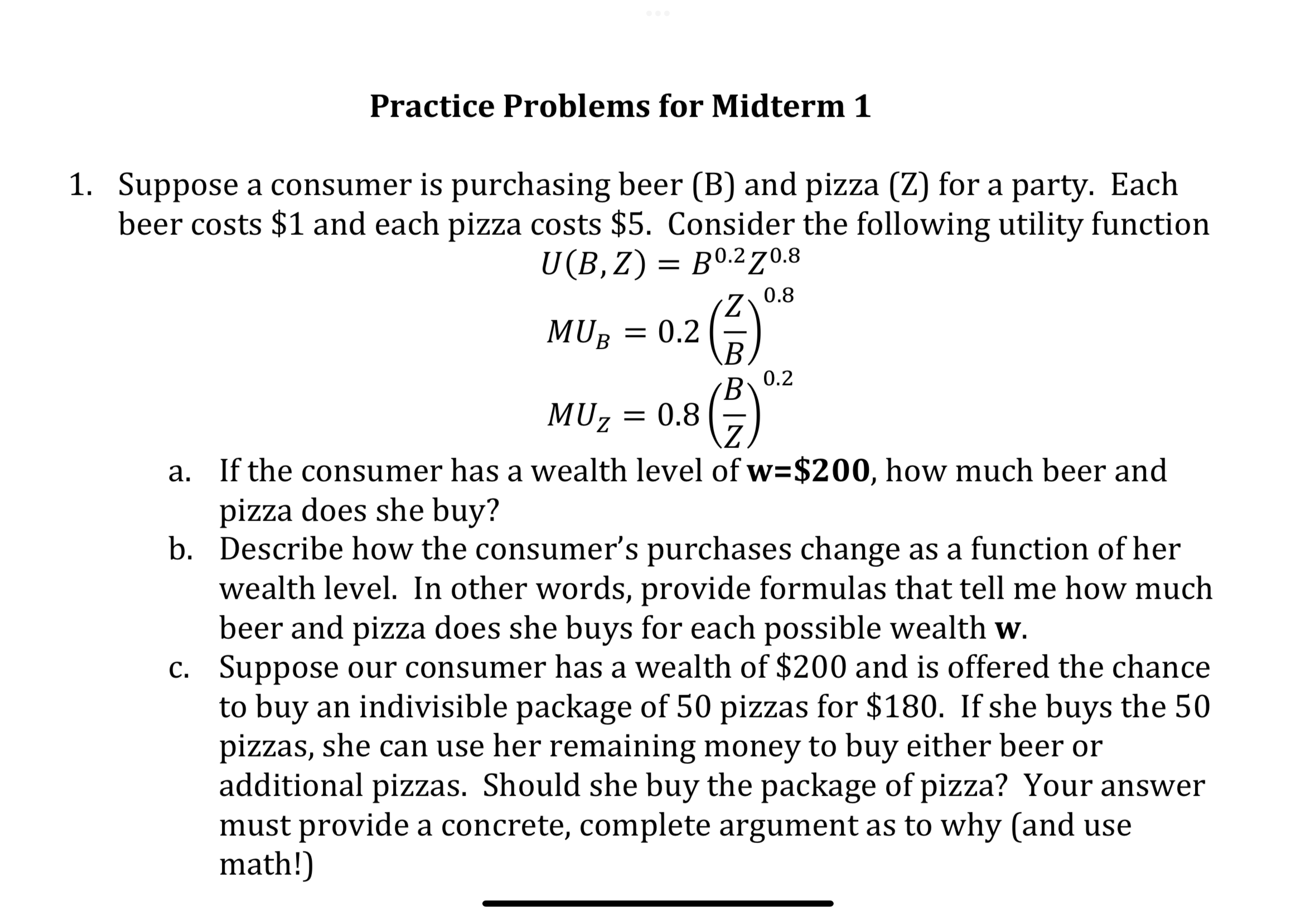 Solved Practice Problems for Midterm 1 1. Suppose a consumer | Chegg.com