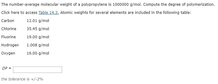 Solved The number-average molecular weight of a | Chegg.com