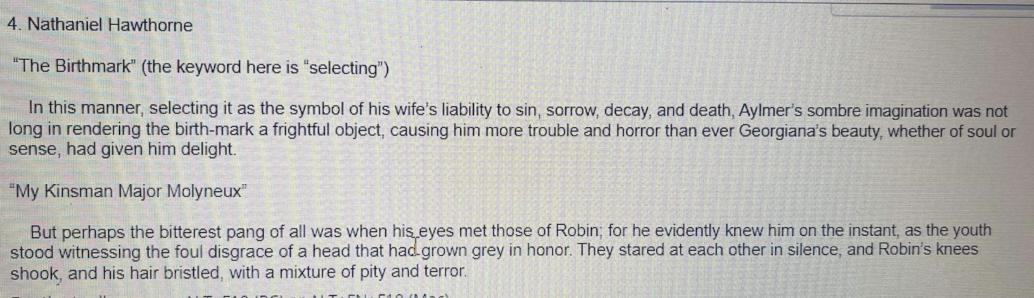 4. Nathaniel Hawthorne "The Birthmark" (the keyword | Chegg.com