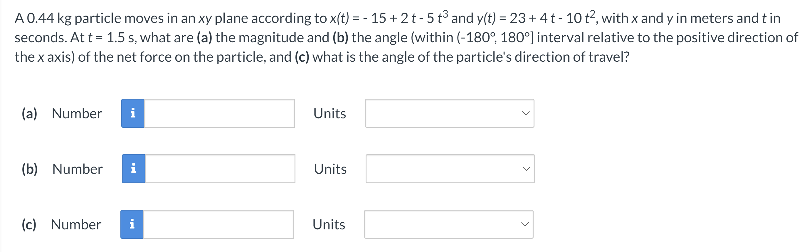 Solved A 0.44 kg particle moves in an xy plane according to | Chegg.com