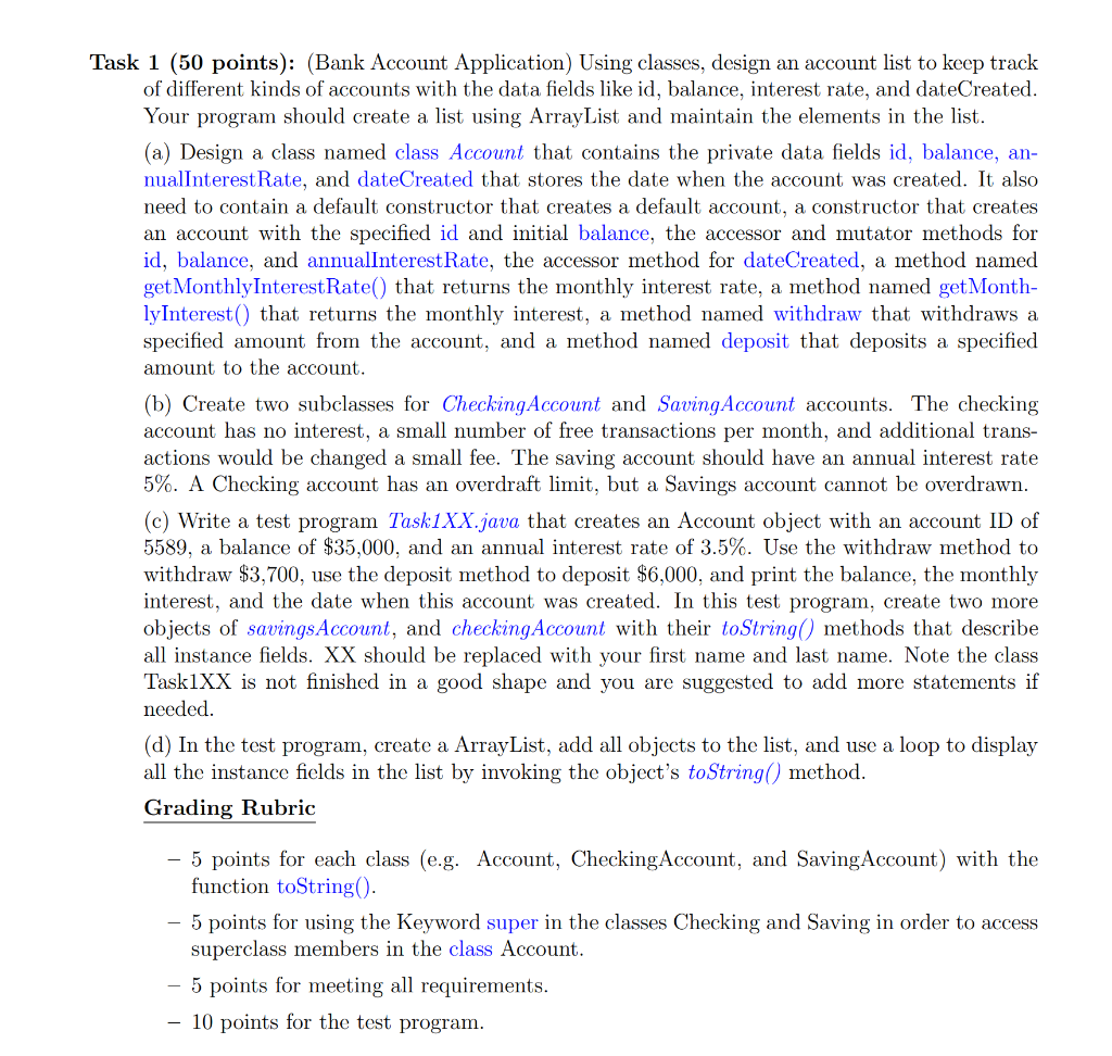 Solved Task 1 (50 points): (Bank Account Application) Using | Chegg.com