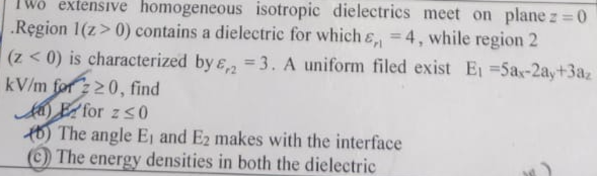 Solved two extensive homogeneous isotropic dielectrics meet | Chegg.com