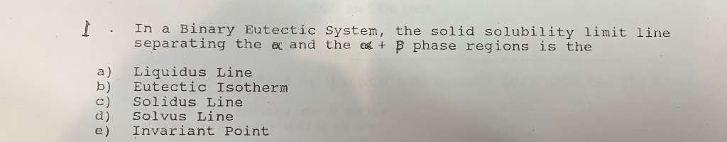 Solved In a Binary Eutectic System, the solid solubility | Chegg.com