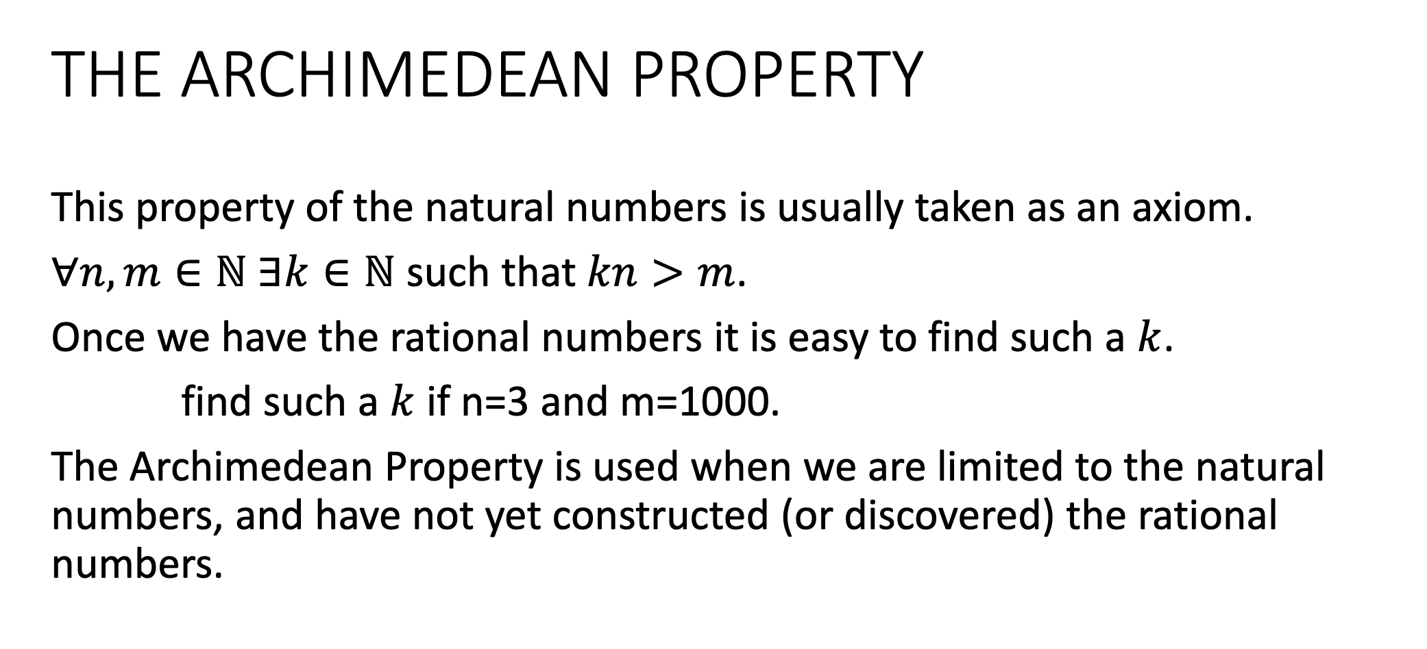 Solved THE ARCHIMEDEAN PROPERTY This property of the natural | Chegg.com