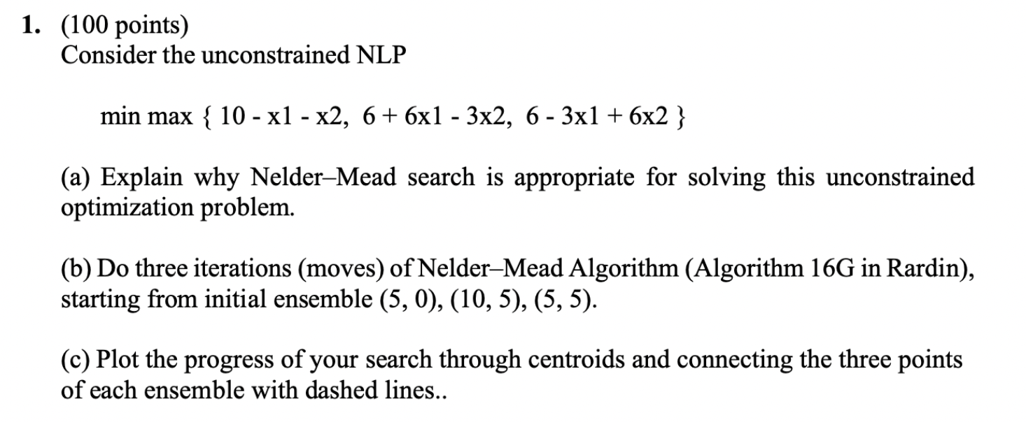 (100 points) Consider the unconstrained NLP | Chegg.com