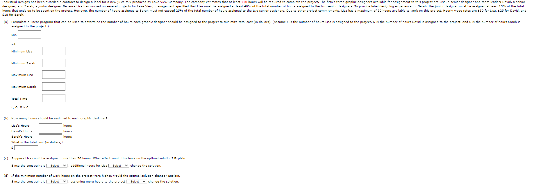 Solved 518 for Sarah. assigned to the project.) Min Minimum | Chegg.com