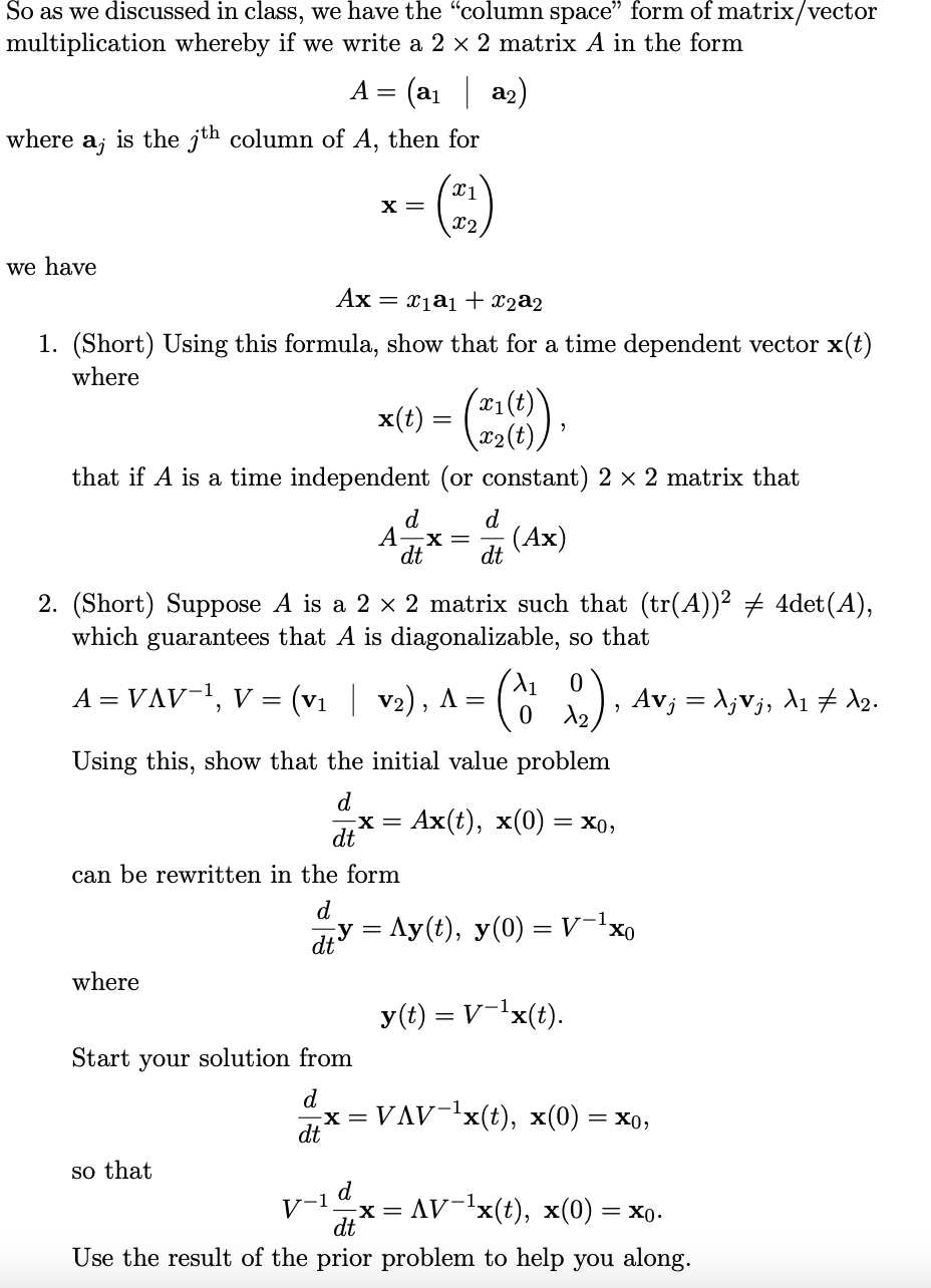 Solved So as we discussed in class, we have the “column | Chegg.com