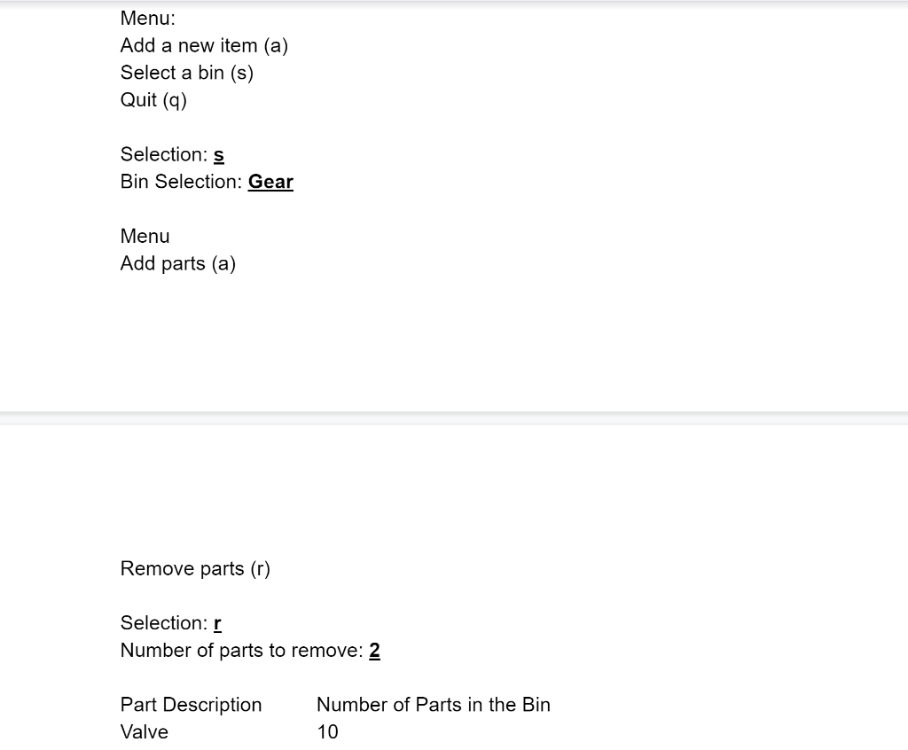 Exercise - Inventory Bins Write a program that | Chegg.com