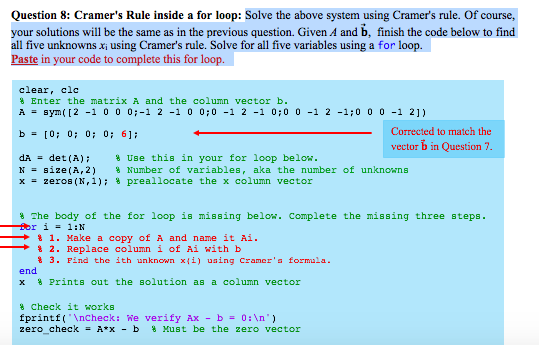 Question 8: Cramer's Rule inside a for loop: Solve | Chegg.com