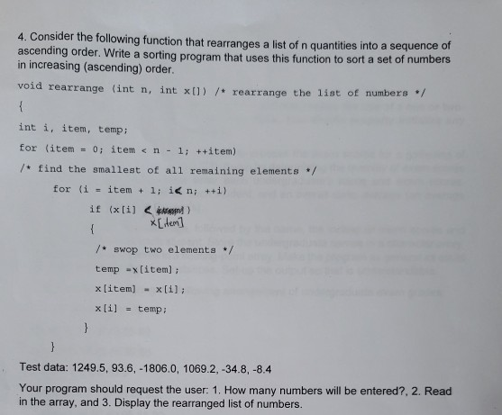 Solved 4 Consider The Following Function That Rearranges A 