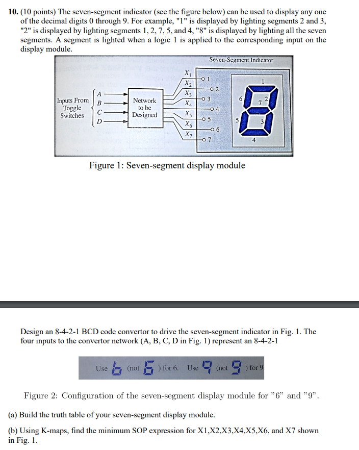 Solved 10. (10 points) The seven-segment indicator (see the | Chegg.com