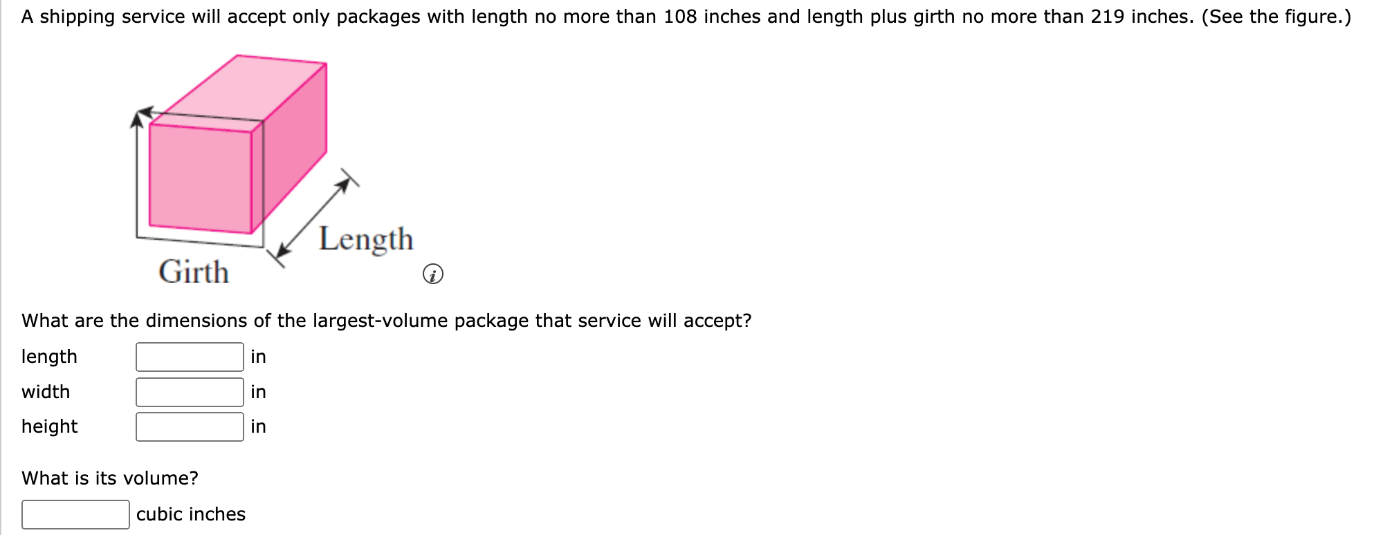 Solved A shipping service will accept only packages with | Chegg.com