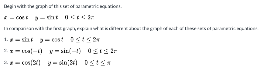 Solved Begin with the graph of this set of parametric | Chegg.com