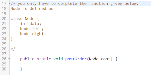 Solved java code Complete the postorder function in your | Chegg.com