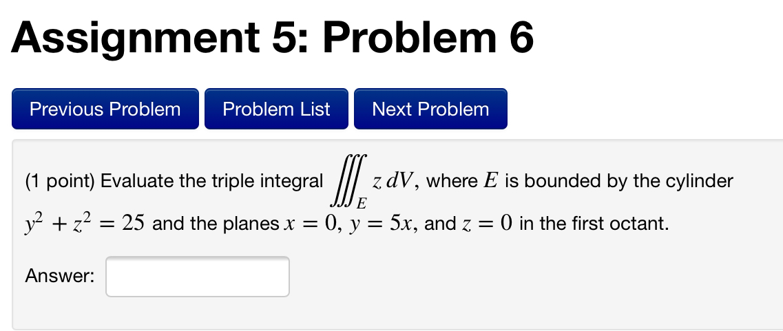 Solved Assignment 5 Problem 6 Previous Problem Problem List 0951