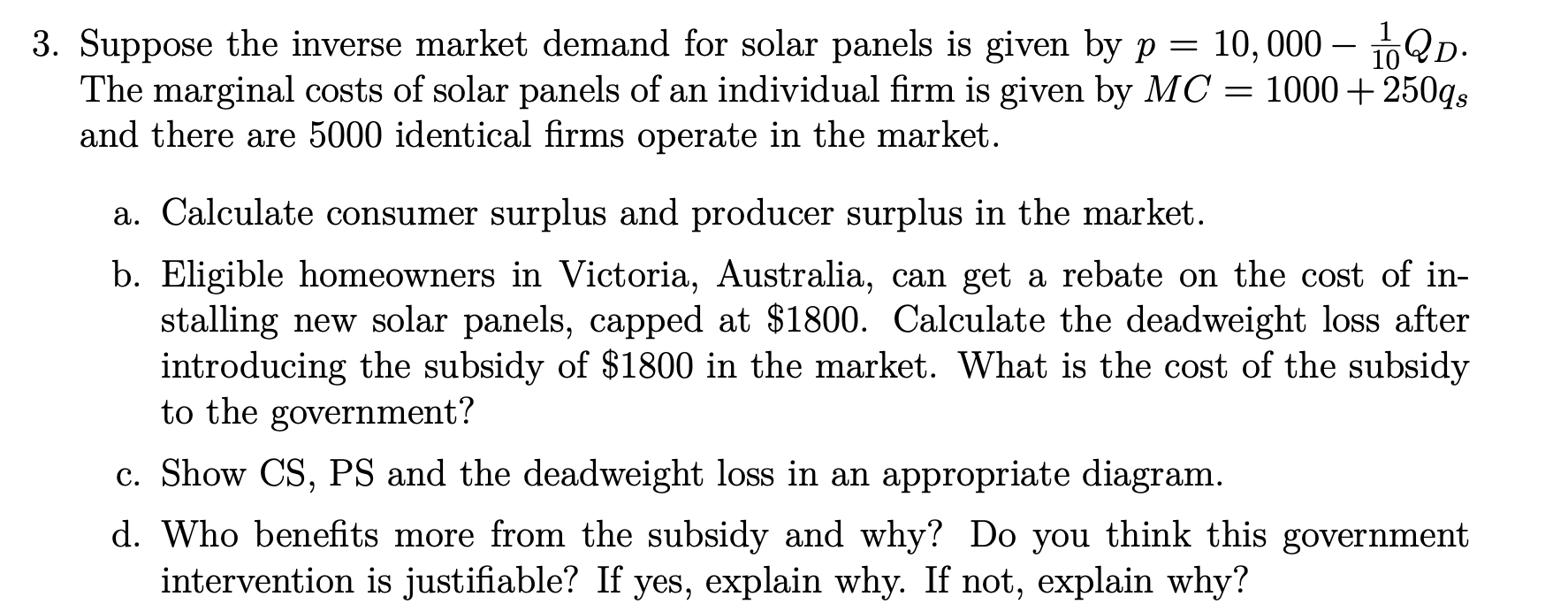 Solved 10QD. 3. Suppose the inverse market demand for solar | Chegg.com