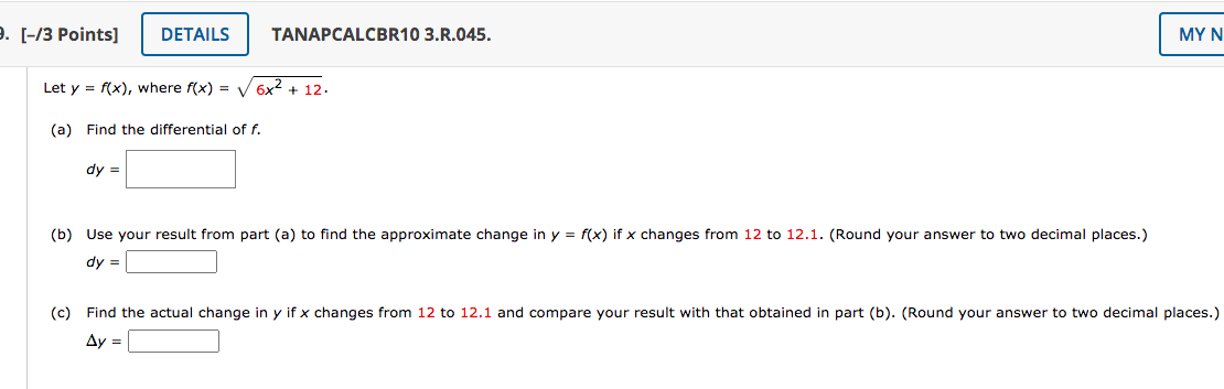 Solved Let y = f(x), where f(x) = 6x2 + 12 . | Chegg.com