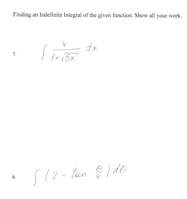 Solved Finding an Indefinite Integral of the given function. | Chegg.com