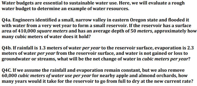 Solved Water budgets are essential to sustainable water use. | Chegg.com