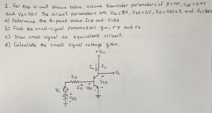 Solved 1. For the circuit shown below, assume transistor | Chegg.com