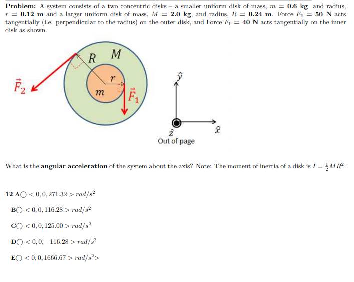 Solved Problem: A system consists of a two concentric disks | Chegg.com
