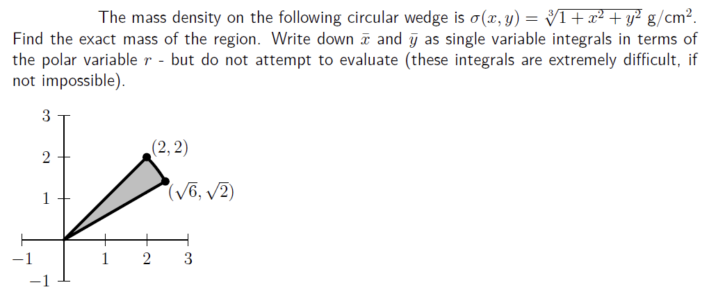 Solved The mass density on the following circular wedge is | Chegg.com