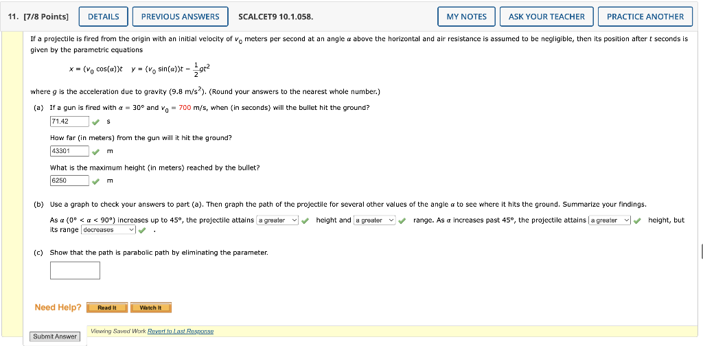 Solved If a projectile is fired from the origin with an | Chegg.com