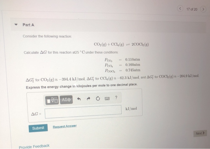 Solved 17 of 20 Part A Consider the following reaction | Chegg.com