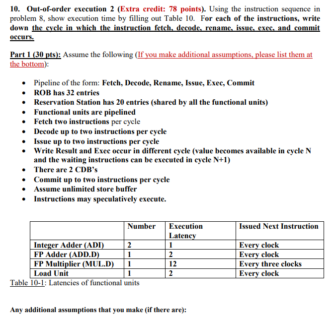 10. Out-of-order execution 2 (Extra credit: 78 | Chegg.com