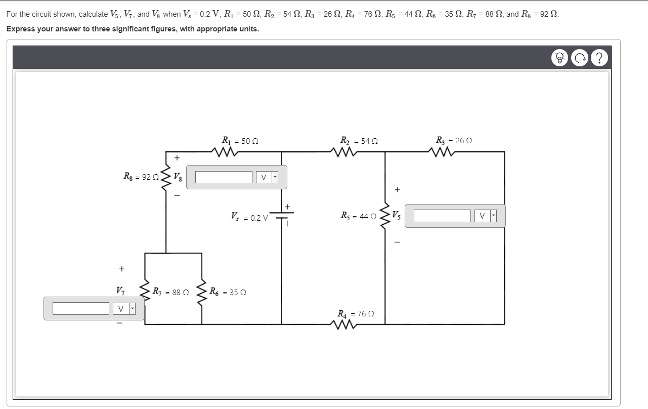 Solved For the circuit shown, calculate V1,V3, and V5 when | Chegg.com