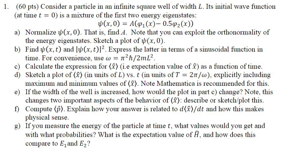 Solved 1. (60 pts) Consider a particle in an infinite square | Chegg.com
