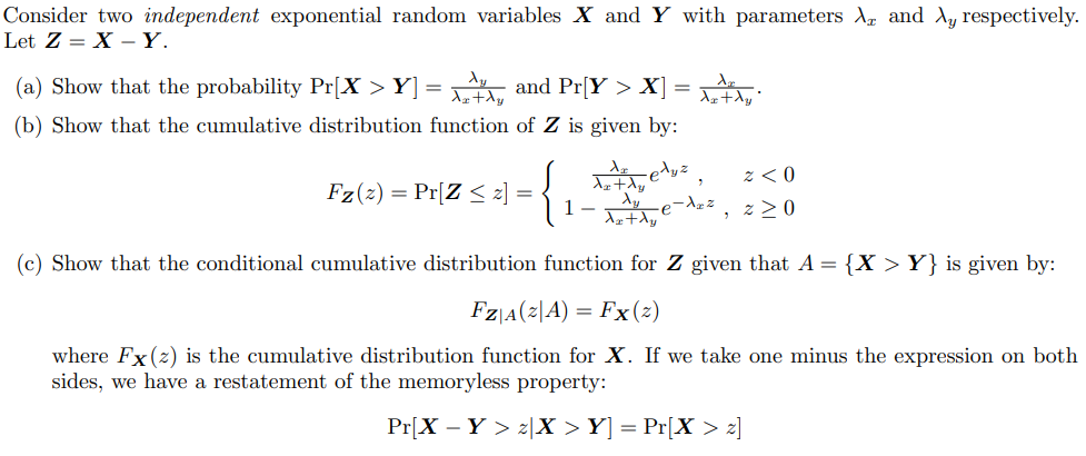 Solved Consider two independent exponential random variables | Chegg.com