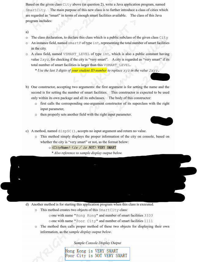 Solved public class City { // modelling a city protected | Chegg.com