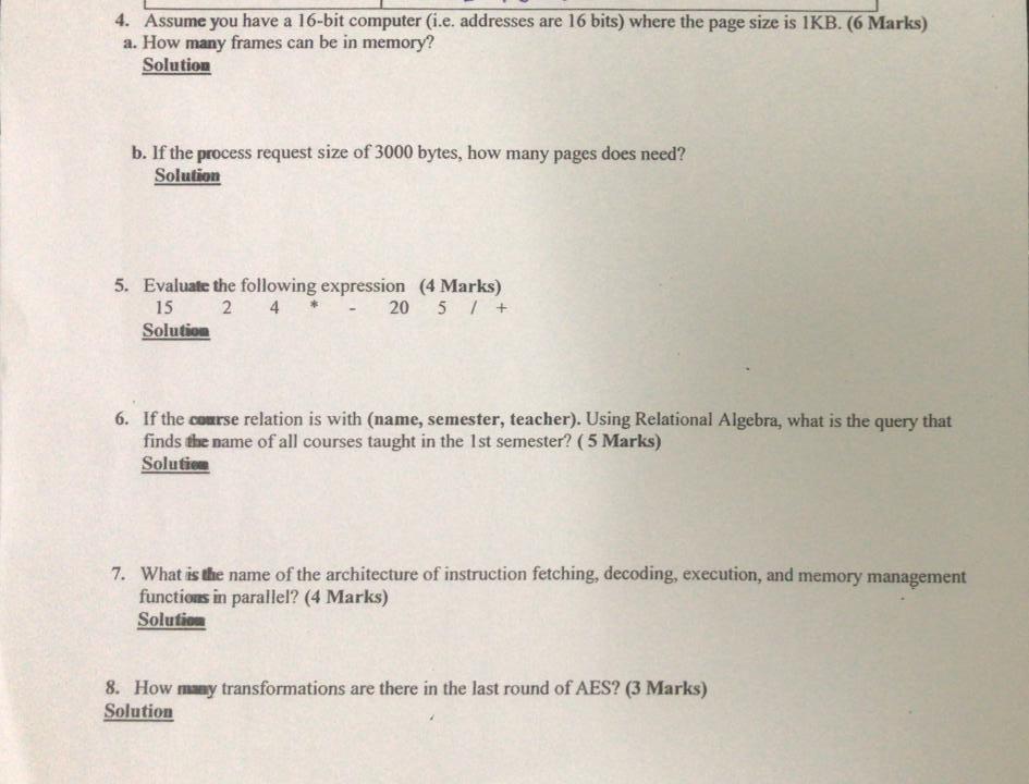 Solved 4. Assume you have a 16-bit computer (i.e. addresses | Chegg.com