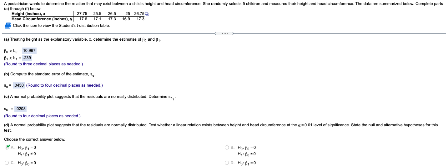 Solved A pediatrician wants to determine the relation that | Chegg.com