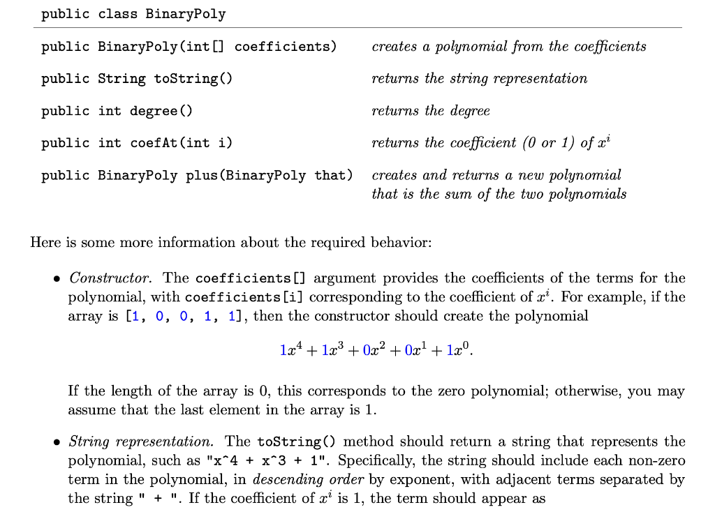Solved Using the template file BinaryPoly.java provided in | Chegg.com