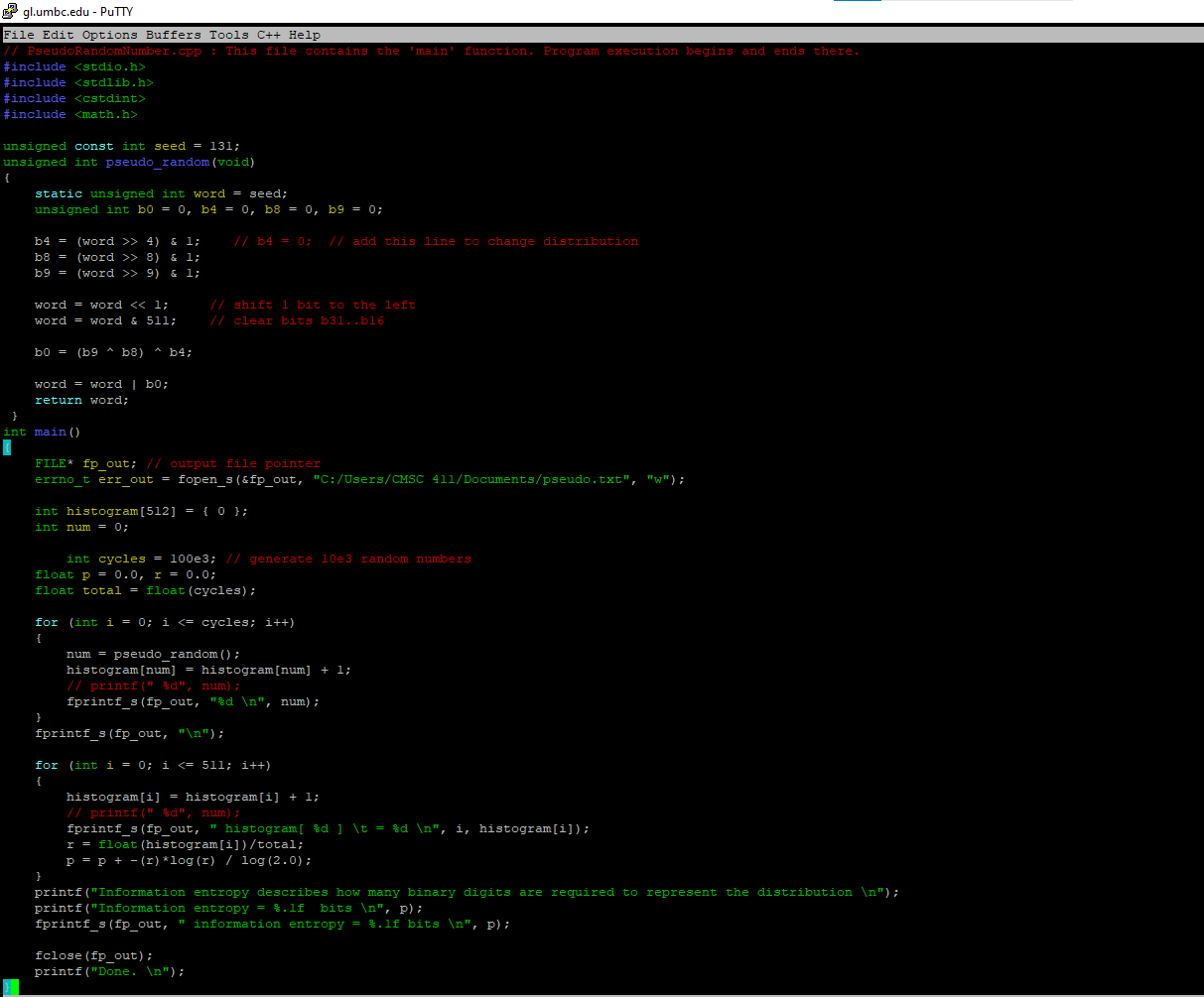 Solved - C code - Use unsigned const int seed =131; - Run C | Chegg.com