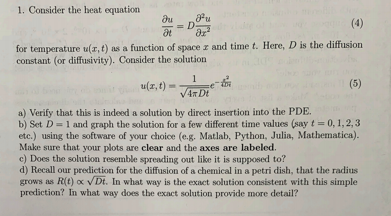 1. Consider the heat equation du au am for | Chegg.com
