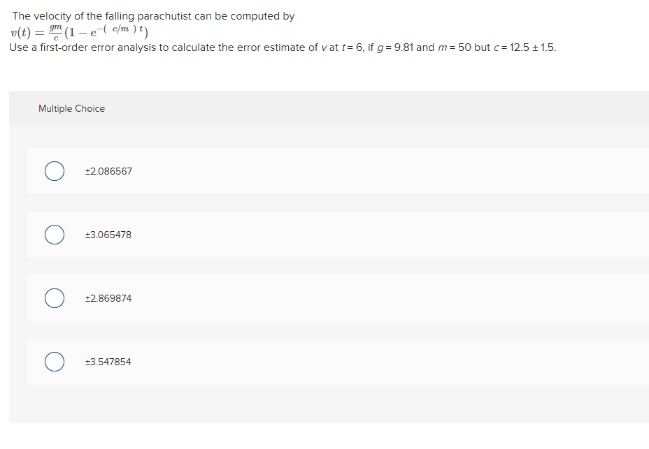 Solved The velocity of the falling parachutist can be | Chegg.com