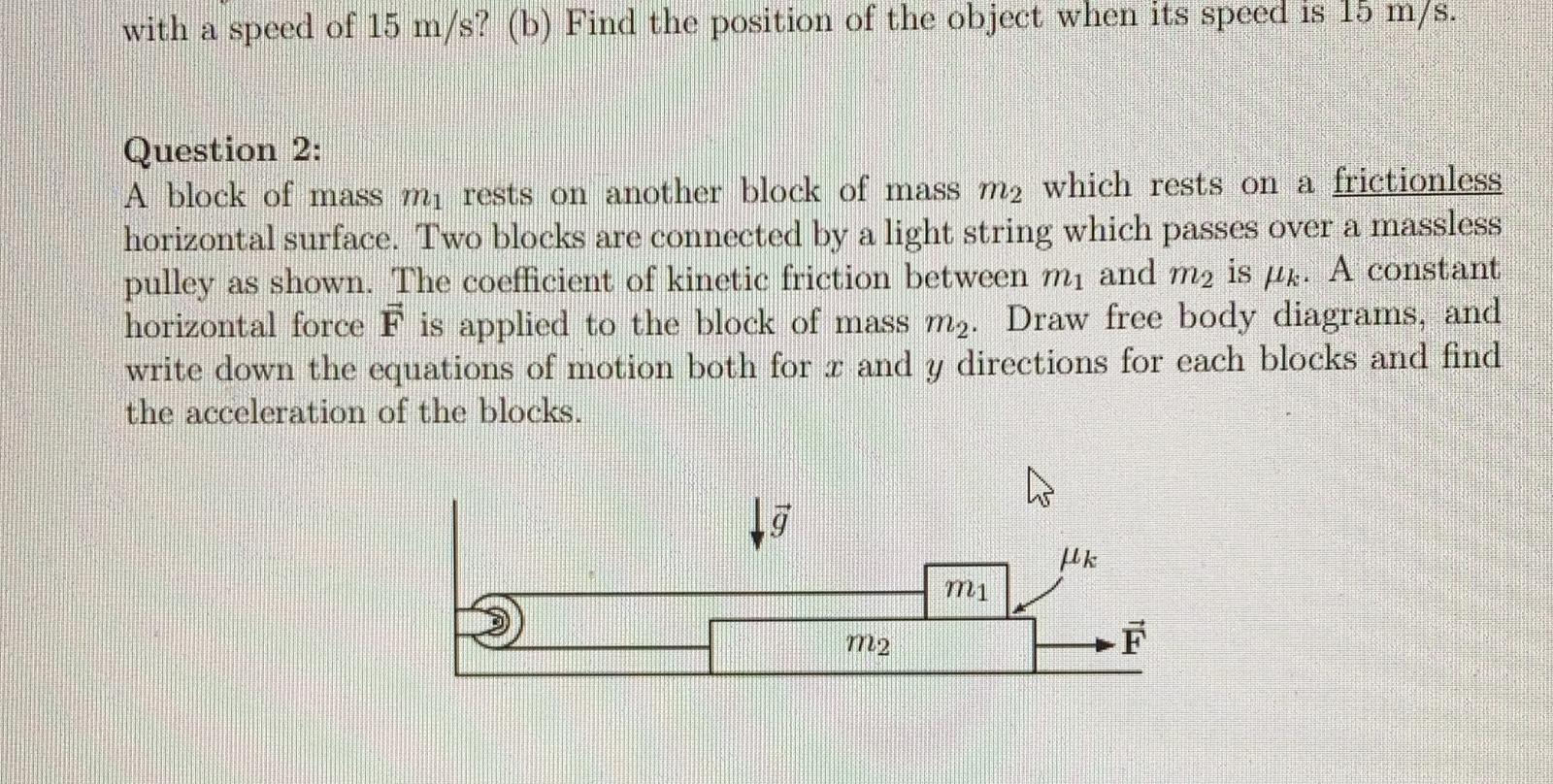 Solved Question 2:A block of mass m1 ﻿rests on another block | Chegg.com