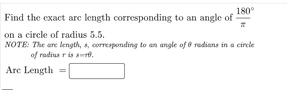 Solved Find the exact arc length corresponding to an angle | Chegg.com