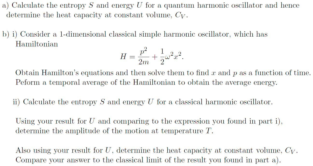 Solved a) Calculate the entropy S and energy U for a quantum | Chegg.com
