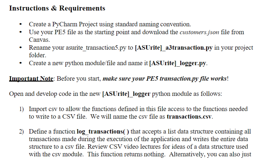 Solved Instructions \& Requirements - Create a PyCharm | Chegg.com